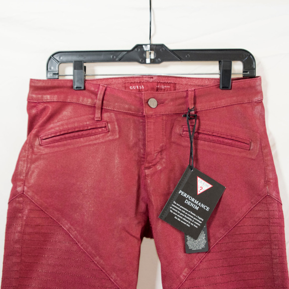 Guess | Jeans | New Dark Red Guess Biker Skinny Jeans | Poshmark